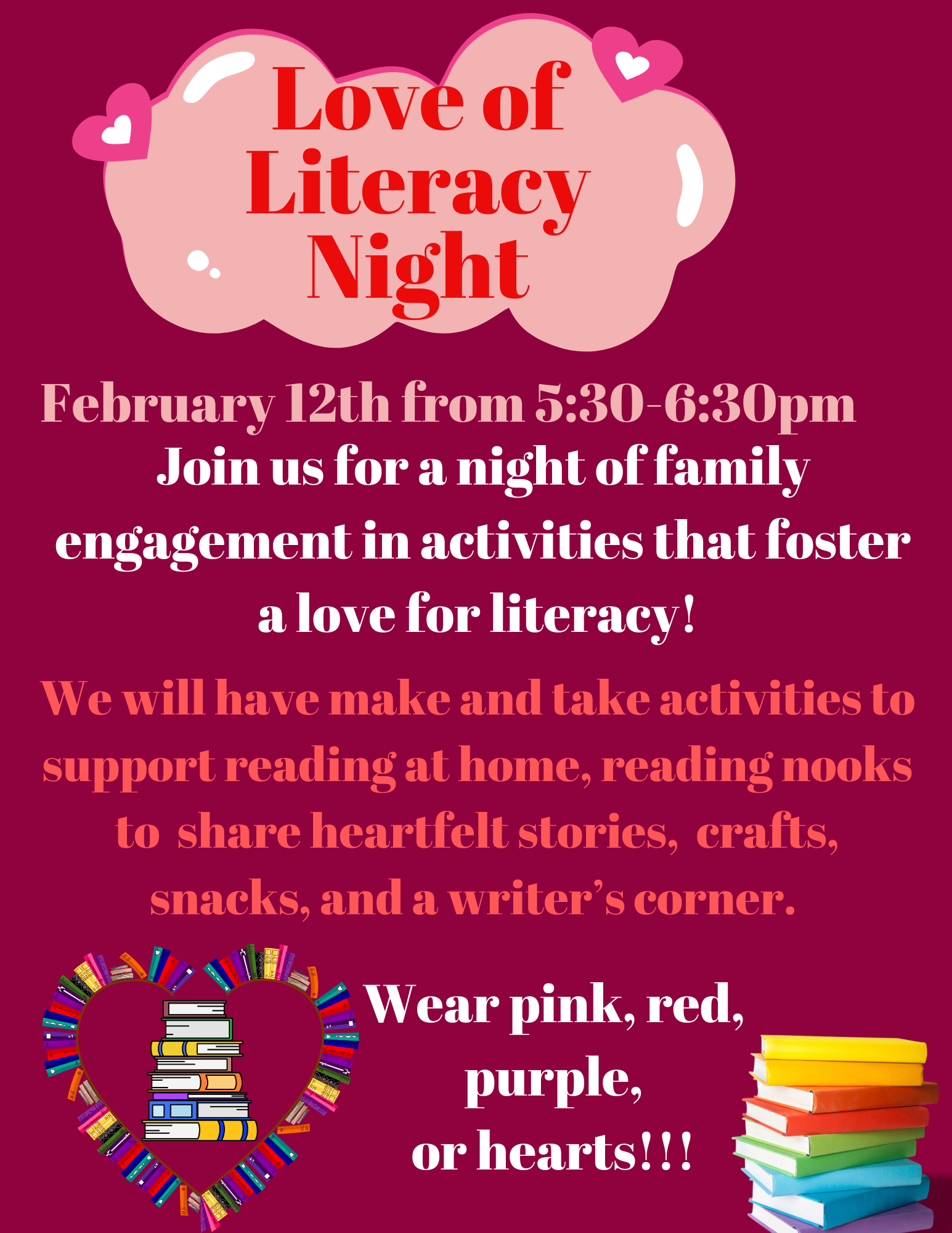 Literacy Night February 19, 5:30-6:30 - Alvey Elementary School